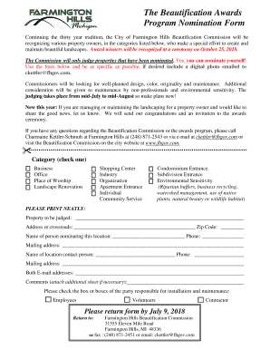 Fillable Online The Beautification Awards Program Nomination Form Fax Email Print - pdfFiller