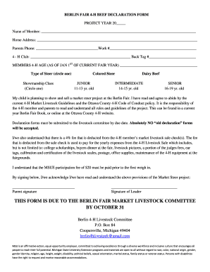 Fillable Online BERLIN FAIR 4-H BEEF DECLARATION FORM Fax Email Print ...
