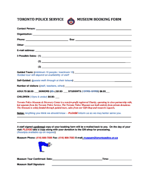 Fillable Online Toronto Police Service - Museum Booking Form Fax Email ...
