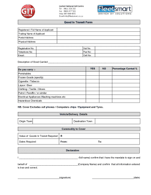 Fillable Online Good In Transit Form - Fleetsmart Fax Email Print ...