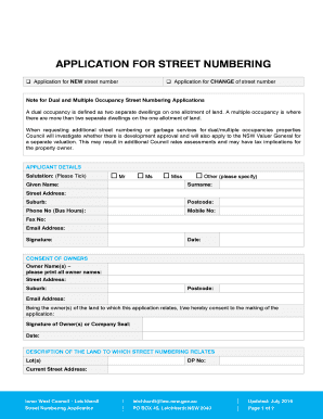 Fillable Online Street Number Application Form. Street Number ...