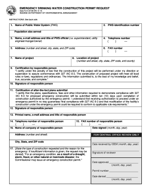 Fillable Online forms in EMERGENCY DRINKING WATER CONSTRUCTION PERMIT ...