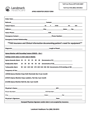 Fillable Online Apnea Monitor Order Form - landmarkportal.com Fax Email ...