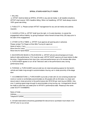 Fillable Online SPIRAL STAIRS HOSPITALITY RIDER 1. BILLING - Nine Mile ...