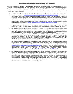 Fillable Online Appendix B Child Development Permit Matrix: Summary of ...