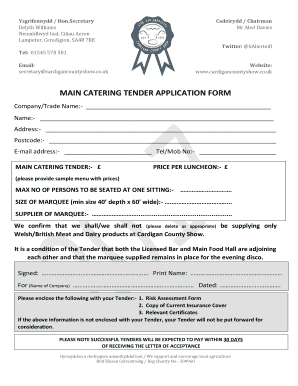 Fillable Online cardigancountyshow org MAIN CATERING TENDER APPLICATION ...