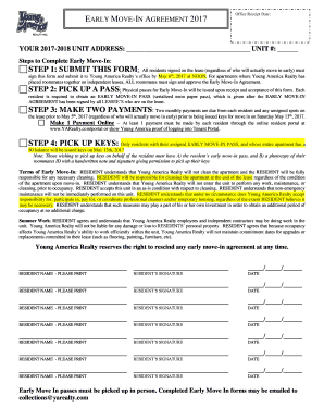 Fillable Online EARLY MOVE-IN APARTMENT PREPARATION AGREEMENT Fax Email ...