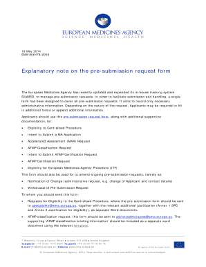 Fillable Online Explanatory note on the pre-submission request form ...