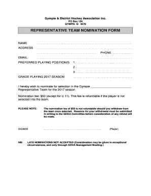 Fillable Online REPRESENTATIVE TEAM NOMINATION FORM Fax Email Print ...