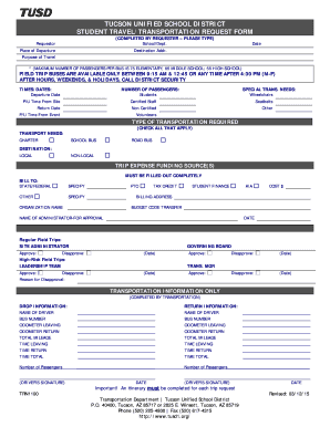 Fillable Online tucson unified school district student travel ...