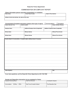 Fillable Online Complaint Commendation Form Fax Email Print - pdfFiller