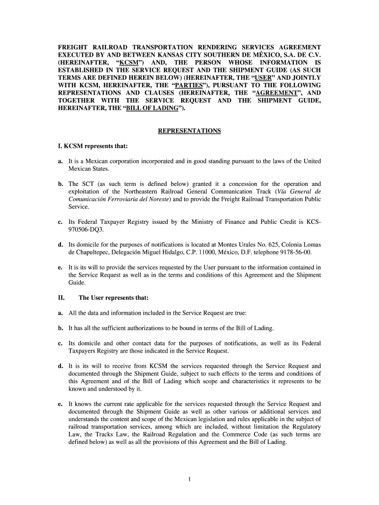 Fillable Online freight railroad transportation rendering services ...