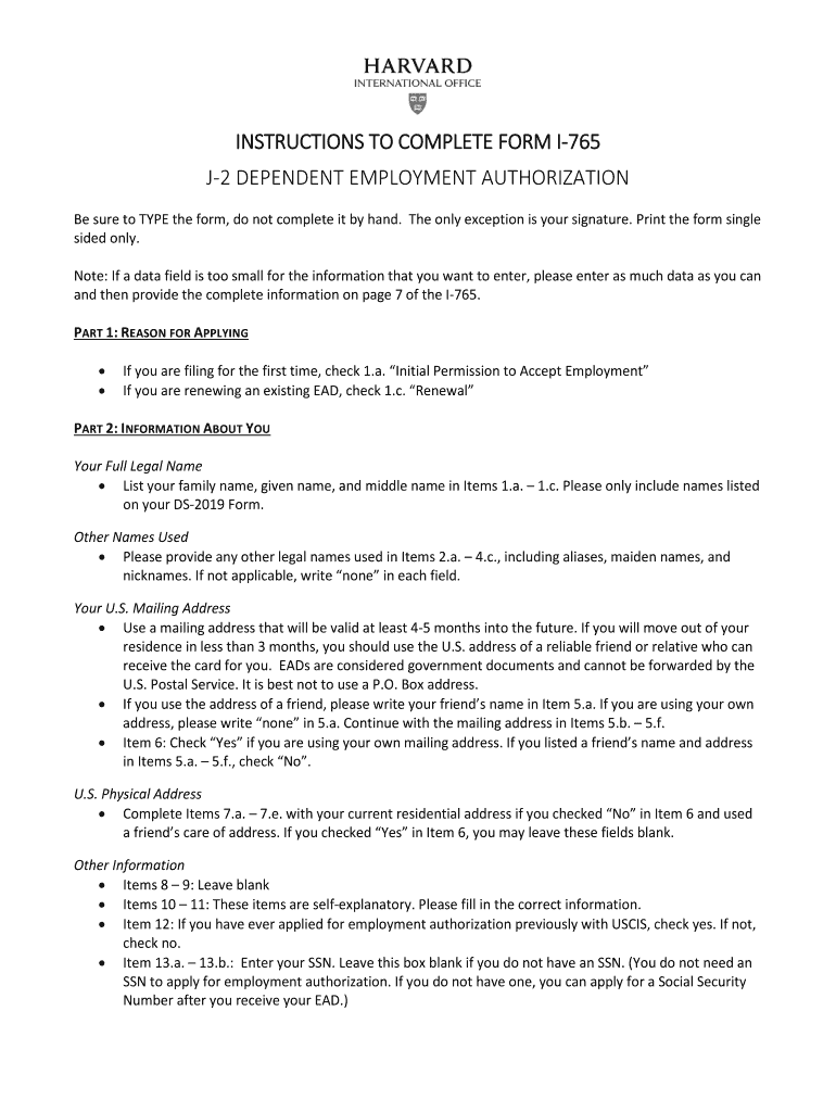 Fillable Online instructions to complete form i-765 j-2 dependent ...