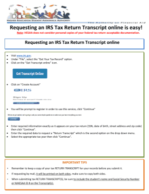 Fillable Online Requesting an IRS Tax Return Transcript - HESAA Fax Email Print - pdfFiller