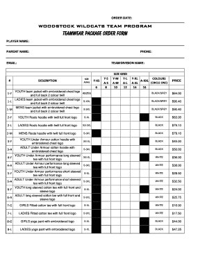 Fillable Online TEAMWEAR PACKAGE ORDER FORM Fax Email Print - pdfFiller