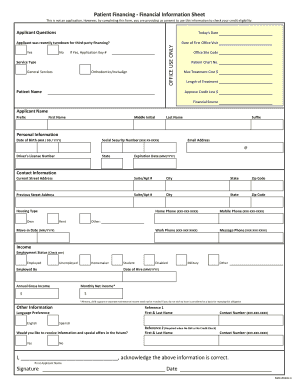 Fillable Online Patient Financing - Financial Information Sheet Fax ...