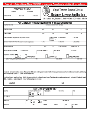 Fillable Online City of Torrance Business License Application Fax Email ...