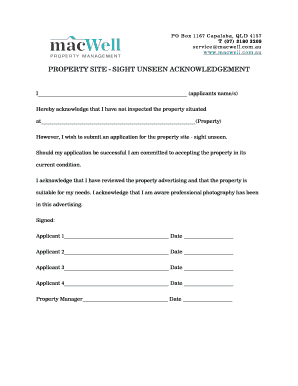 Fillable Online property site - sight unseen acknowledgement - Macwell ...