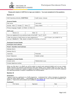 Fillable Online DofE Operating Authority: SHEFFIELD Fax Email Print ...