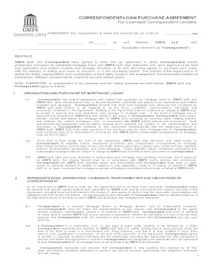 Fillable Online CORRESPONDENT LOAN PURCHASE AGREEMENT. Loan Purchases Fax Email Print - pdfFiller