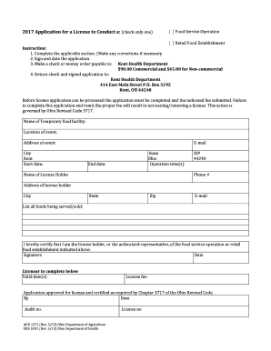 Fillable Online 2017 Application for a License to Conduct a: (check ...