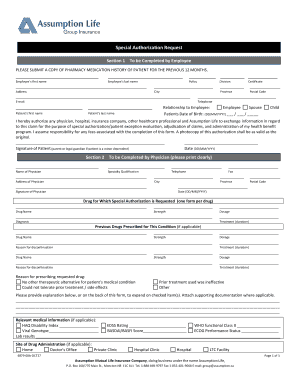 Fillable Online Special Authorization Request - Assumption Life Fax ...