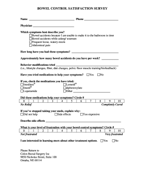 Fillable Online bowel control satisfaction survey - Colon and Rectal ...