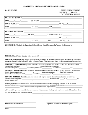 Fillable Online Petition for Debt Claim.docx Fax Email Print - pdfFiller