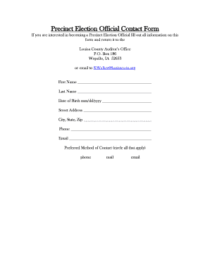 Fillable Online PRECINCT ELECTION OFFICIAL APPLICATION FORM Fax Email ...