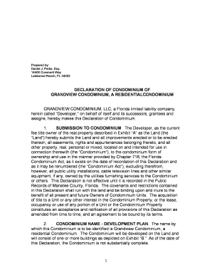 Fillable Online 1 DECLARATION OF CONDOMINIUM OF GRANDVIEW ... Fax Email ...
