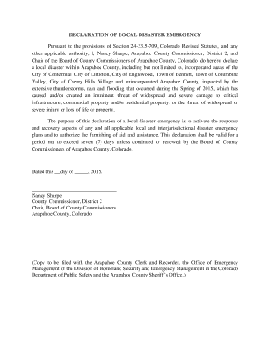 Fillable Online DECLARATION OF LOCAL DISASTER EMERGENCY Fax Email Print ...