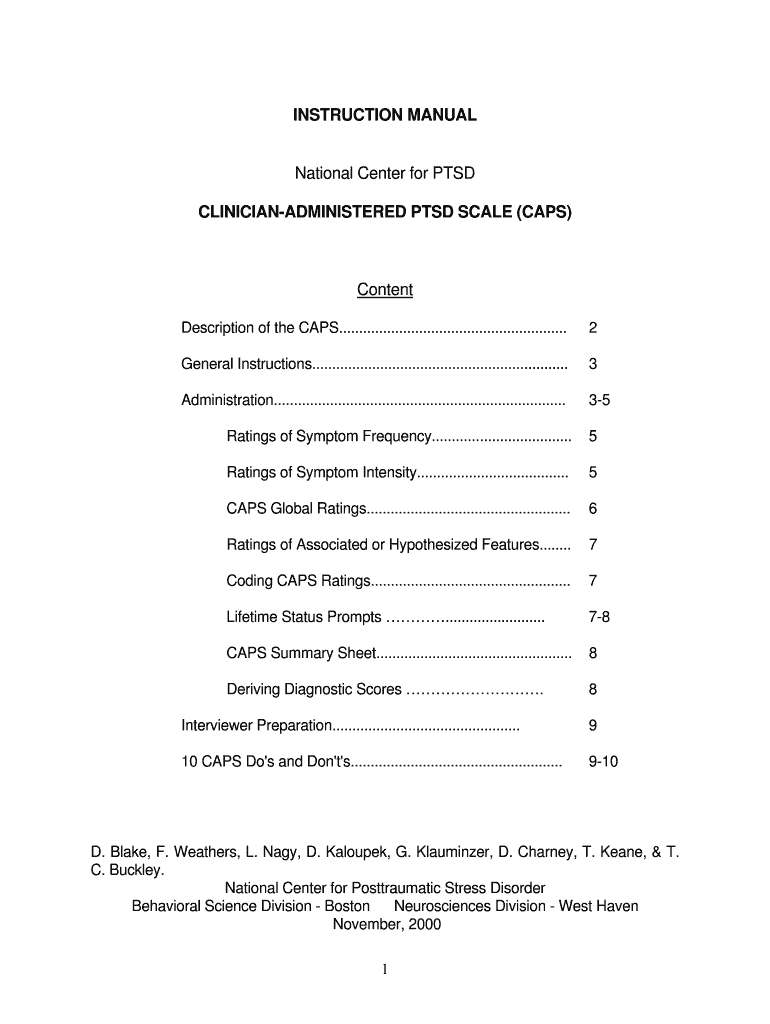 Fillable Online Clinician-Administered PTSD Scale (CAPS) - National ...