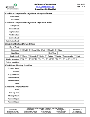 Fillable Online Troop Start-Up Checklist - Girl Scouts of Kentuckiana ...