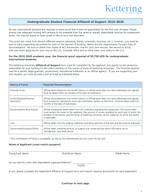Fillable Online Undergraduate Student Financial Affidavit of ...