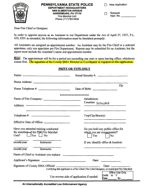 Fillable Online PSP FireMarshal Application 2016 - Schuylkill County ...