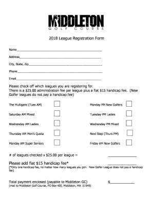 Fillable Online 2018 League Registration Form Fax Email Print - pdfFiller