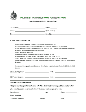 Fillable Online EVEREST HIGH SCHOOL DANCE PERMISSION FORM Fax Email ...