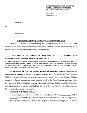 Fillable Online Order Scheduling Case Management Conference ...