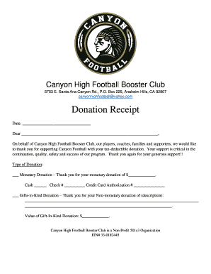 Fillable Online Canyon High Football Booster Club Fax Email Print ...