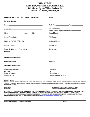 Fillable Online CONFIDENTIAL PATIENT HEALTH RECORDDATE Fax Email Print - pdfFiller