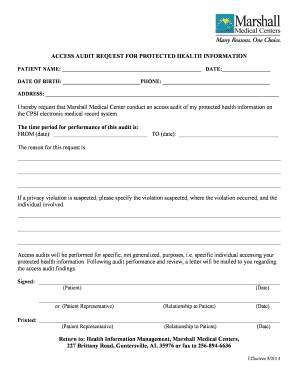Fillable Online Patient Access Audit Request - Marshall Medical Centers ...