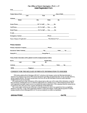 Fillable Online Adult Forms - Kevin Harrington, Ph.D Psychologist Fax ...