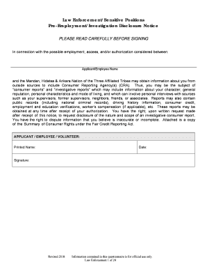 Fillable Online Law Enforcement/Sensitive Positions Pre-Employment ...