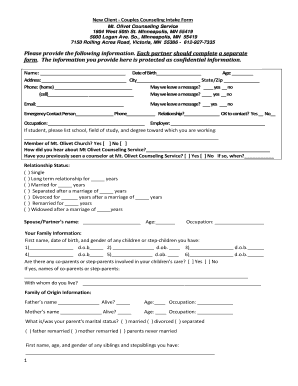 Fillable Online New Client - Couples Counseling Intake Form Fax Email ...