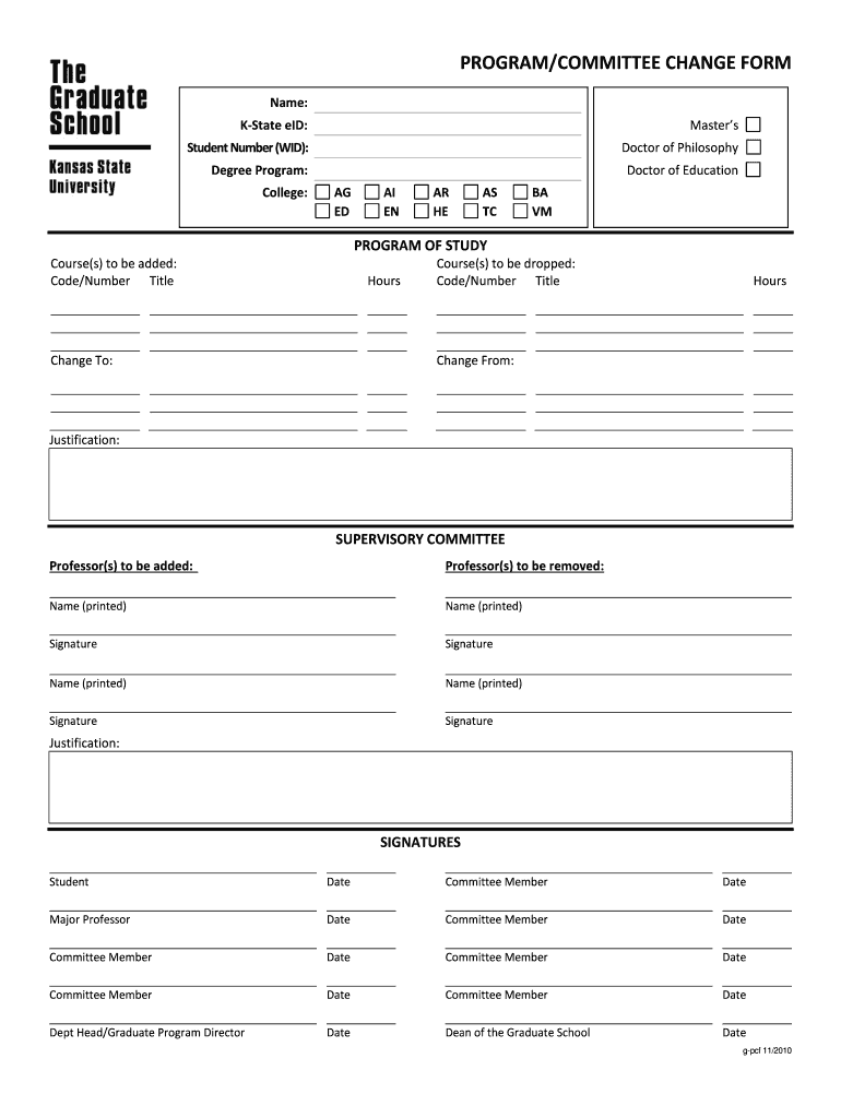 Fillable Online Program/Committee change form (pdf) Fax Email Print ...