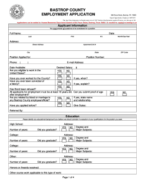 Fillable Online Bastrop County Job Application Fax Email Print - pdfFiller