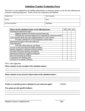 Fillable Online Substitute Teacher Evaluation Form.pdf Fax Email Print ...