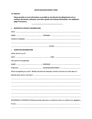 Fillable Online WHISTLEBLOWER REPORT FORM To: Reporter pages if Fax ...