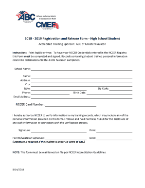 Fillable Online 2018 - 2019 Registration and Release Form - High School Student Fax Email Print ...