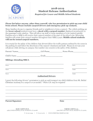 Fillable Online Student Release Authorization Fax Email Print - pdfFiller
